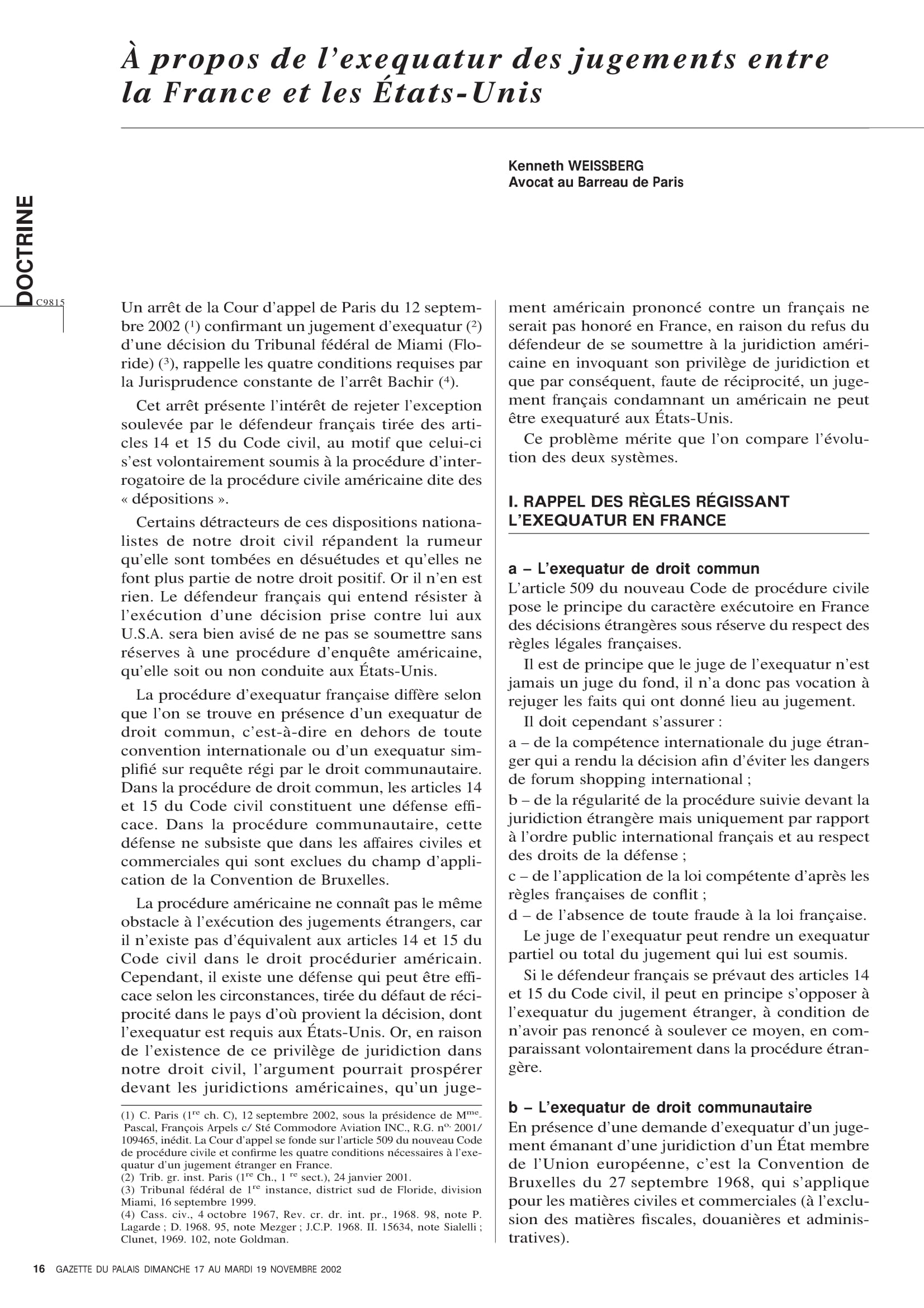 Exéquatur des jugements entre la France et les États-Unis (Fr)